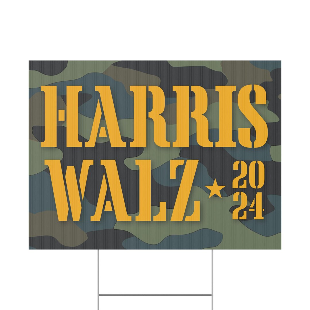 Kamala Harris for President, Tim Walz for Vice President Camo Yard Sign ...