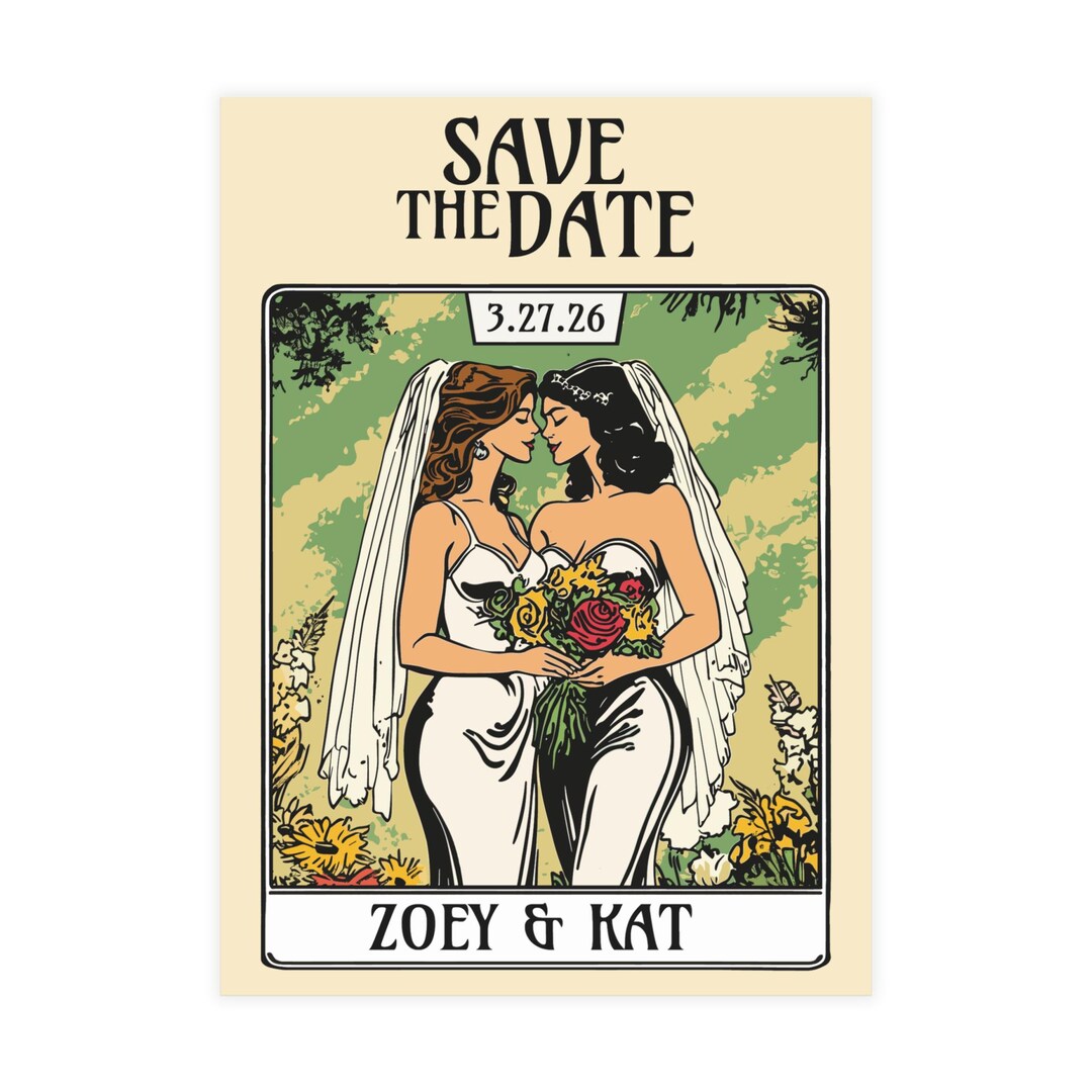 Lesbian Couple Save the Date Postcards 5x7 - Tarot Card Design, Wedding ...