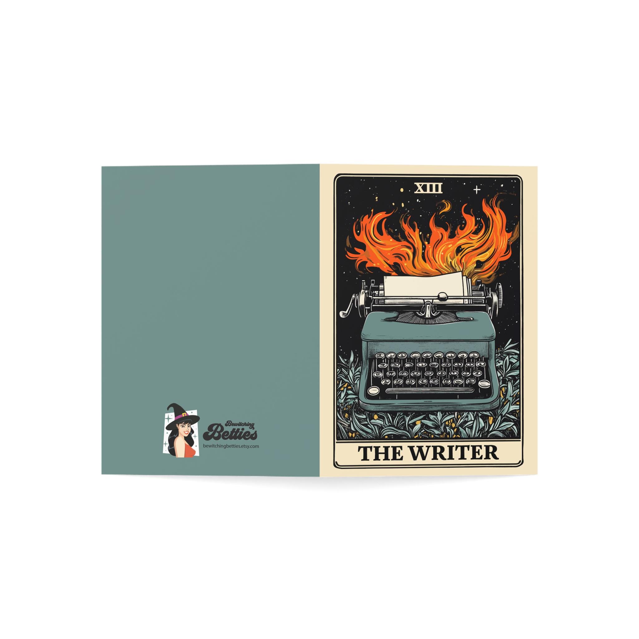 Greeting Card, the Writer - Tarot Card for Writers, Typewriter Flame ...