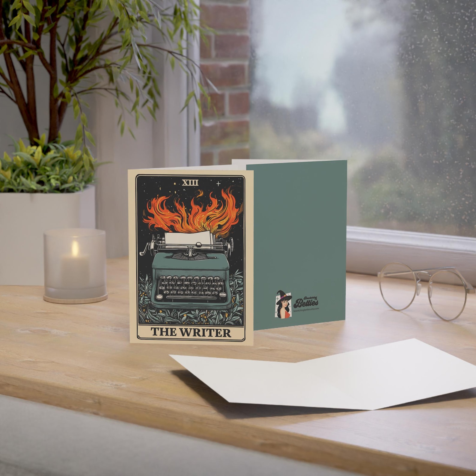 Greeting Card, the Writer - Tarot Card for Writers, Typewriter Flame ...