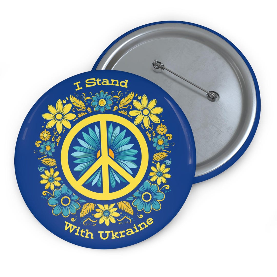 Stand With Ukraine Button Pin, Support Ukraine Button, Political Pin, Peaceful Button, Sunflower ...