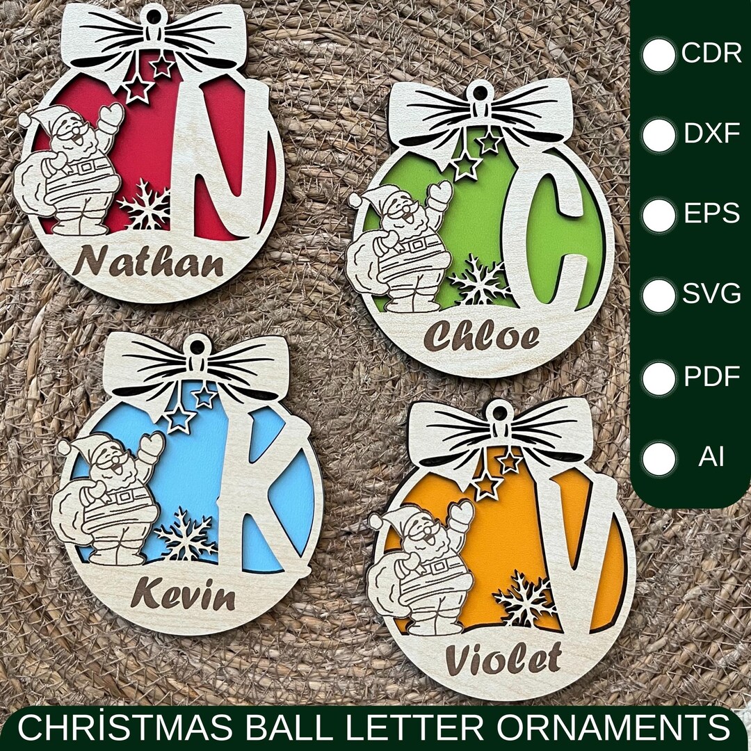 Christmas Ball Letter Ornaments, Personalized Name Ornament, Santa ...