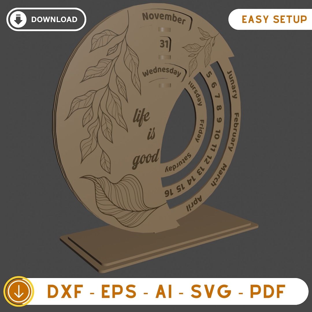 Calendar Laser Cut File, Perpetual Calendar Vector, Vector Files for ...