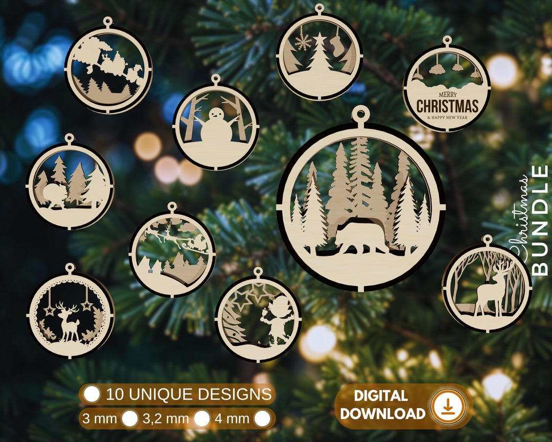 Christmas 3D Ornaments Bundle, Tree Decoration Bundle, Christmas Laser ...