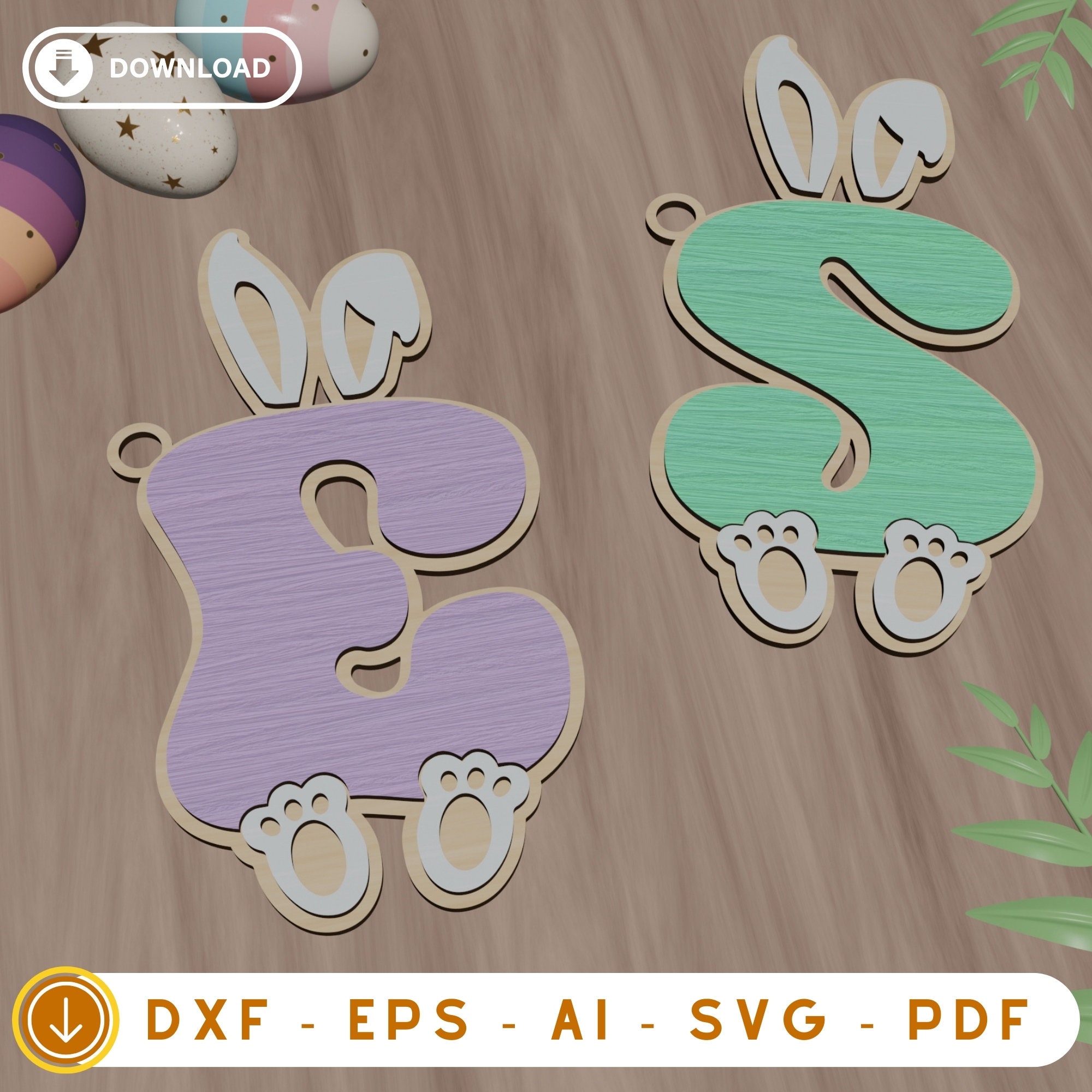 Easter A-Z Alphabet Laser Cut File, Bunny Ears Letters Easter Basket ...
