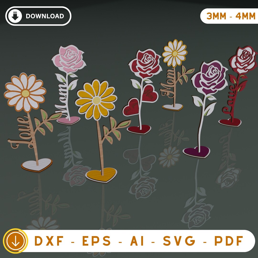 Personalized Flowers Gift, Laser Cut File ,two Layered Flowers Laser ...