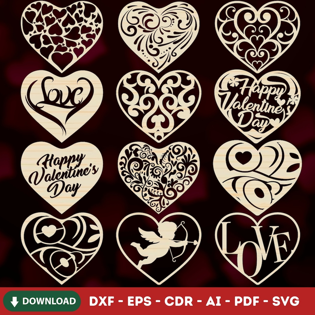 Hearts Valentine's Day Laser Cut, 12 Different Design ,laser Cut File ...