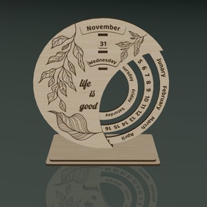 Calendar Laser Cut File, Perpetual Calendar Vector, Desktop Calendar ...