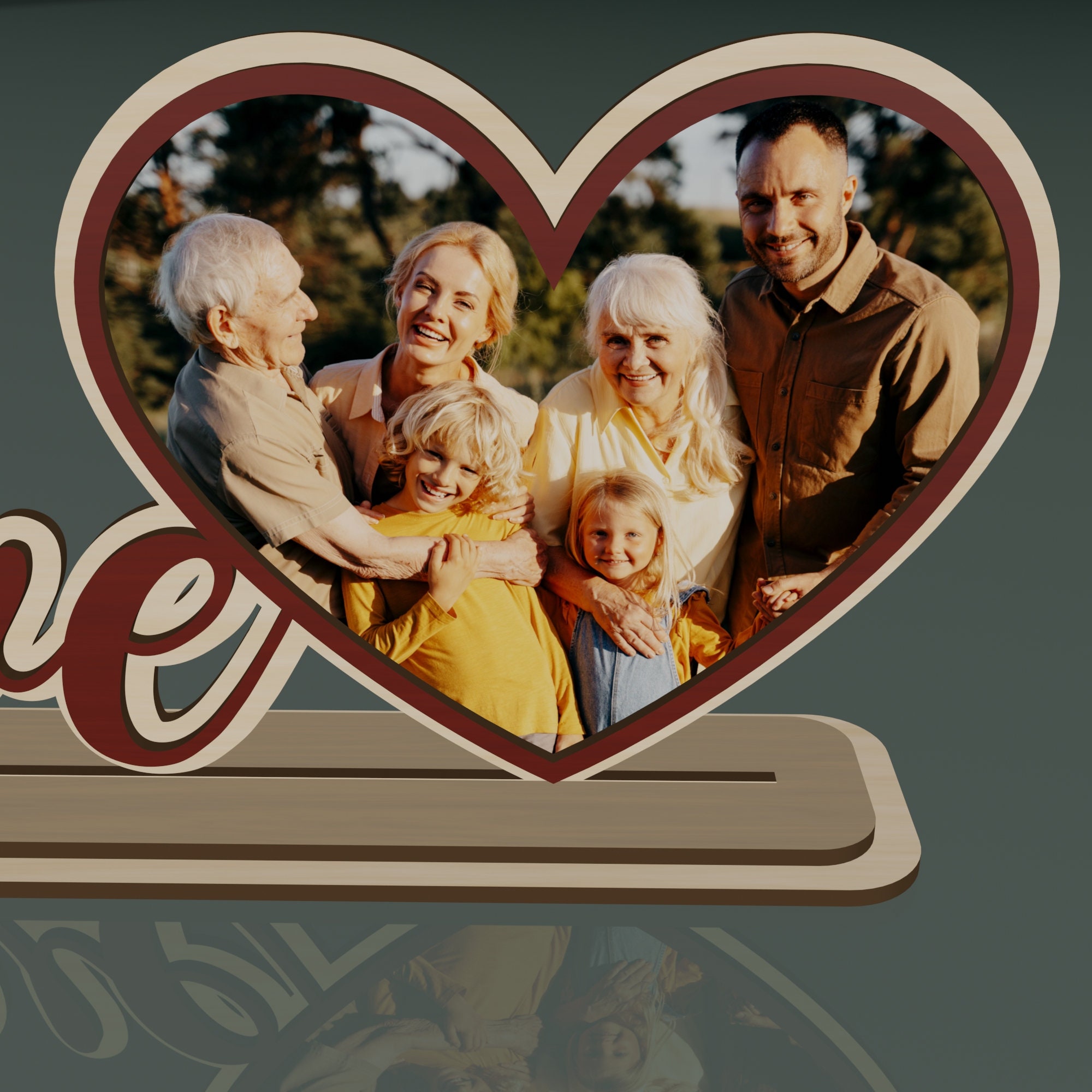 Love Heart Photo Frame Laser Cut, Family Gift, Standing Love Text With ...