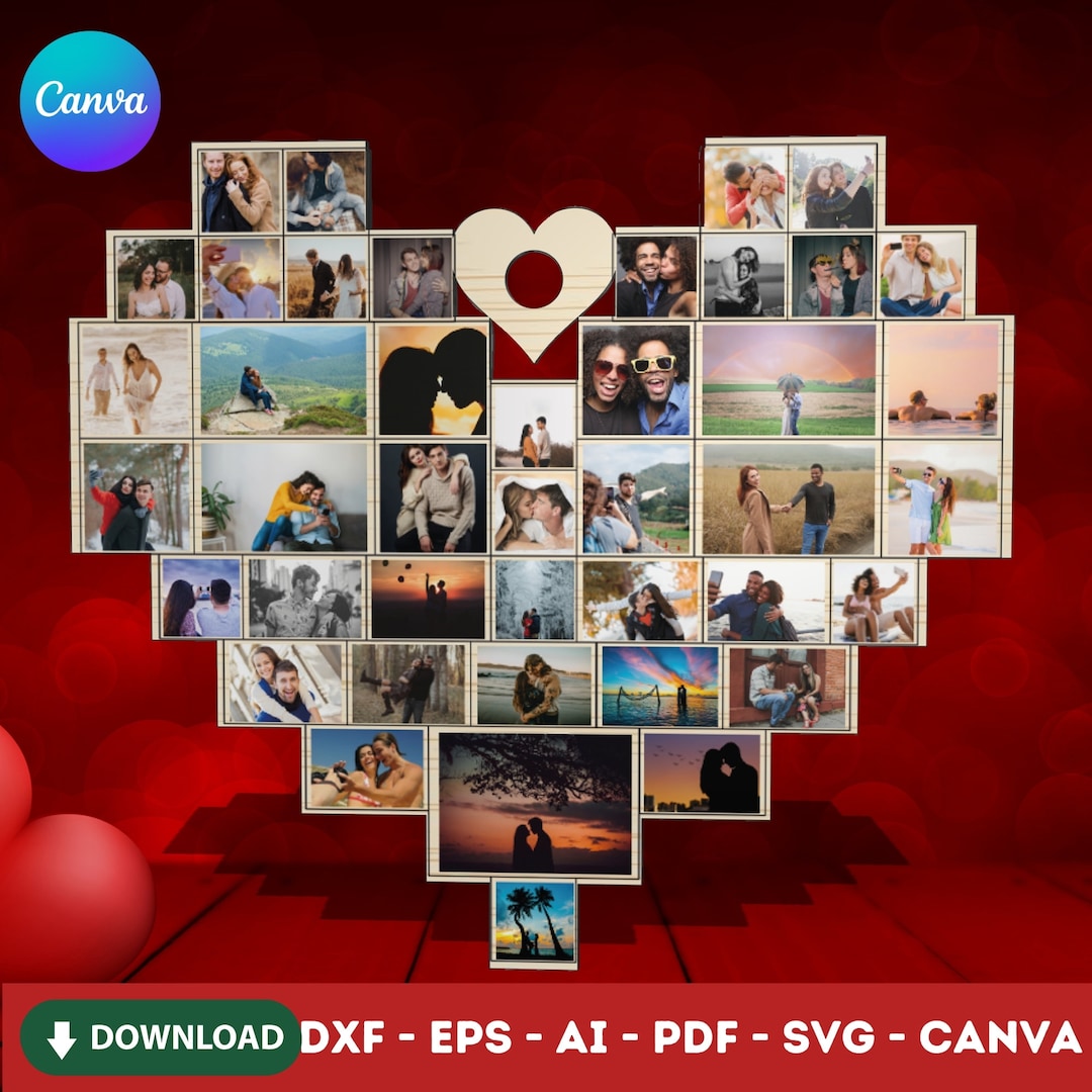 Photo Frame Multiple Photos Custom Collage, Digital Customizable Heart ...