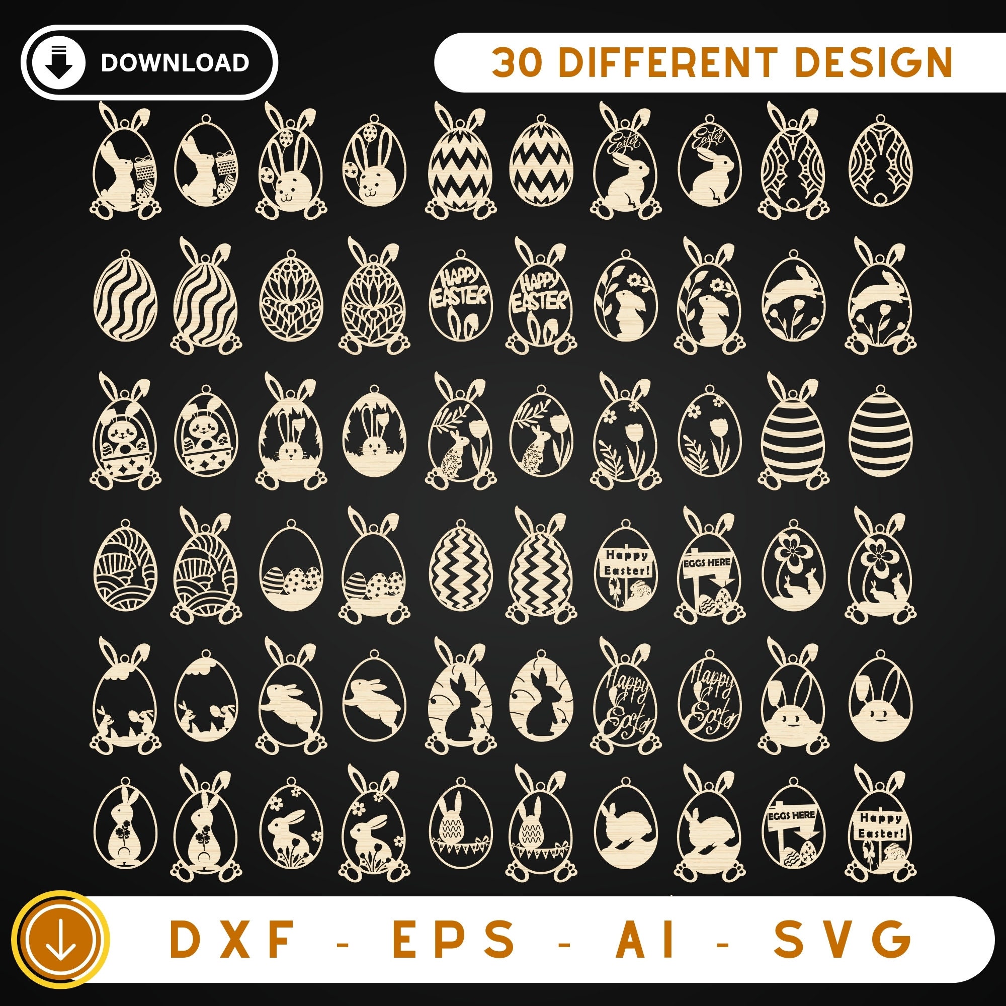 30 Ostern Ornament Laser Cut Dateien Bundle, Hase Ornamente svg, Ostern ...