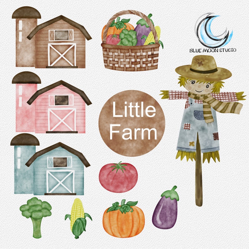 Little Farm Watercolor Clip Art, Animals Baby Shower, Farm Watercolor ...