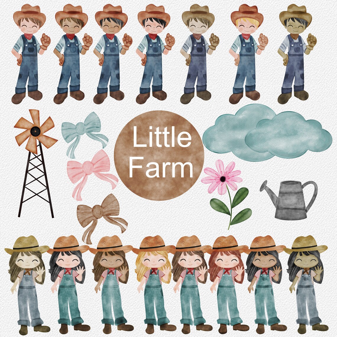 Little Farm Watercolor Clip Art, Animals Baby Shower, Farm Watercolor ...
