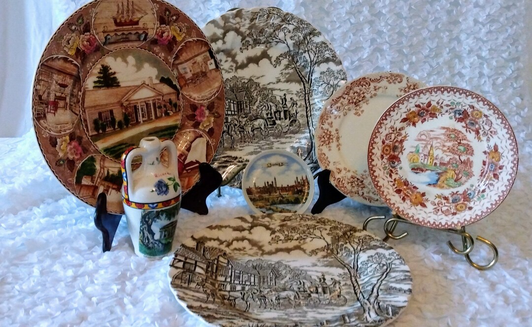 Vintage Collection of Brown Historical Plates - Etsy