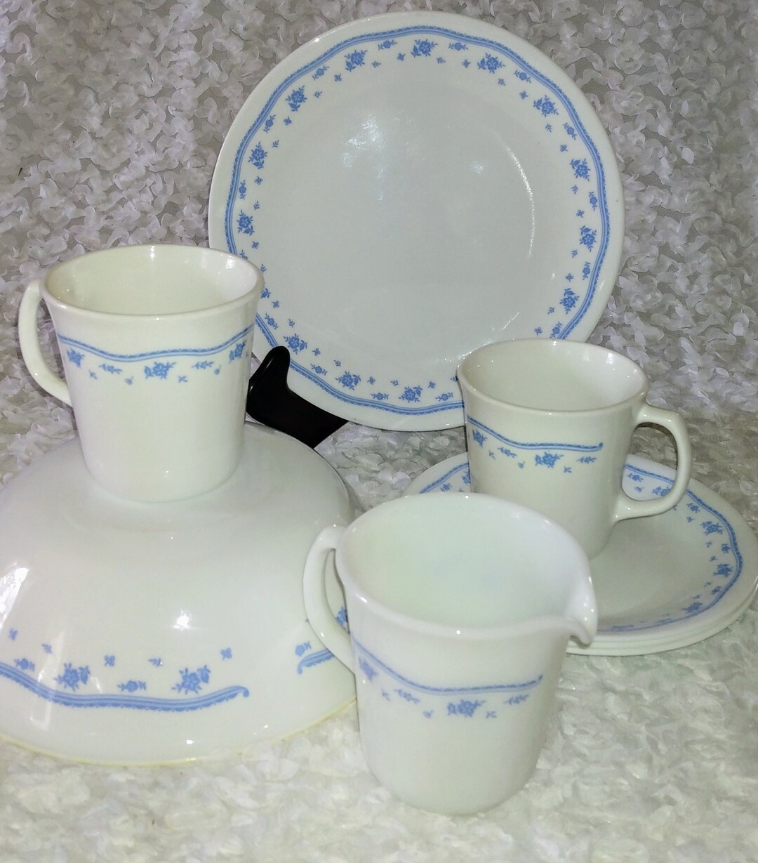 Mid-century Corelle Morning Blue by Corning Collection of Eight Pieces ...