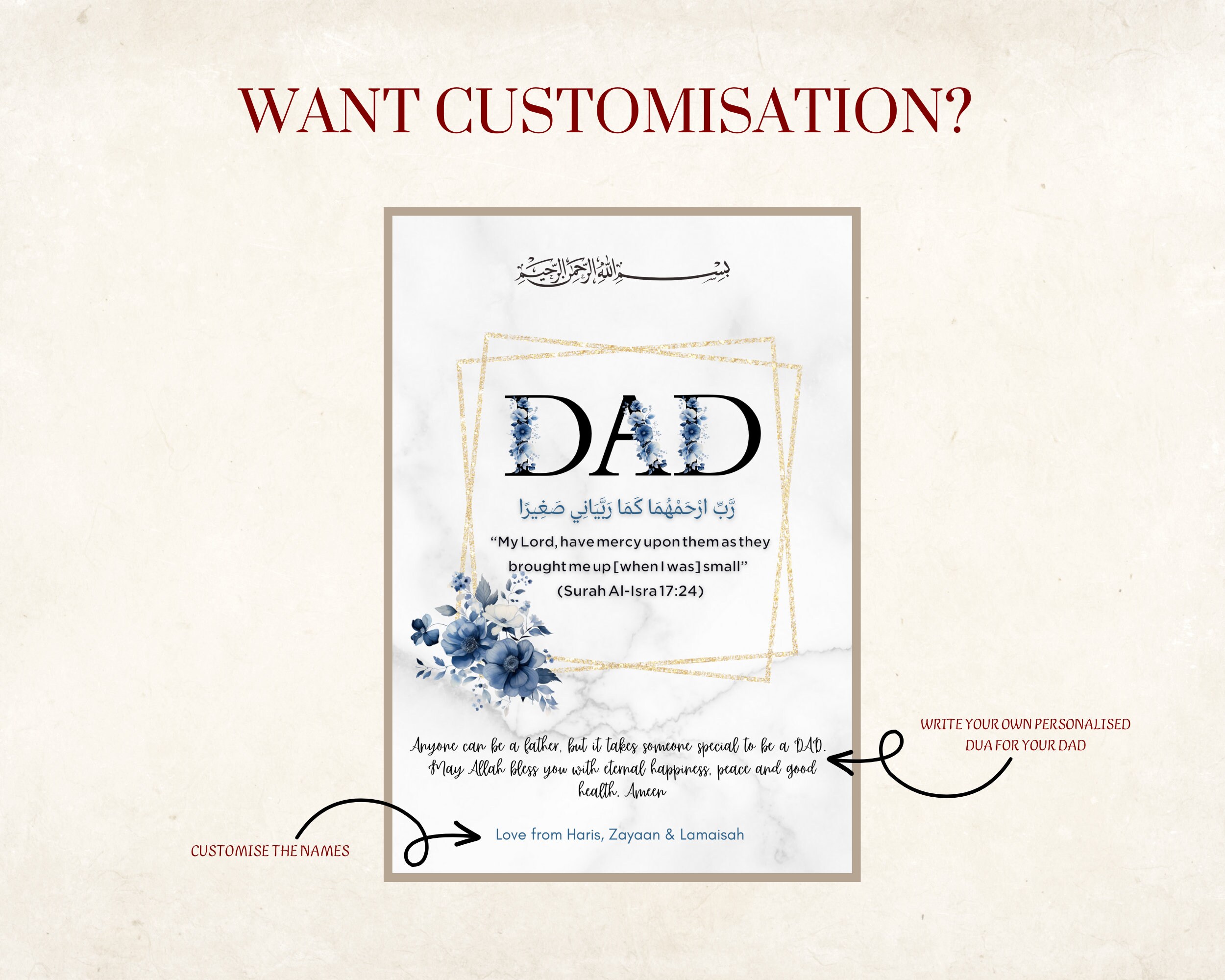 Digital Islamic Print, Parents Gift, Father Day Gift, Muslim Dad Gift ...