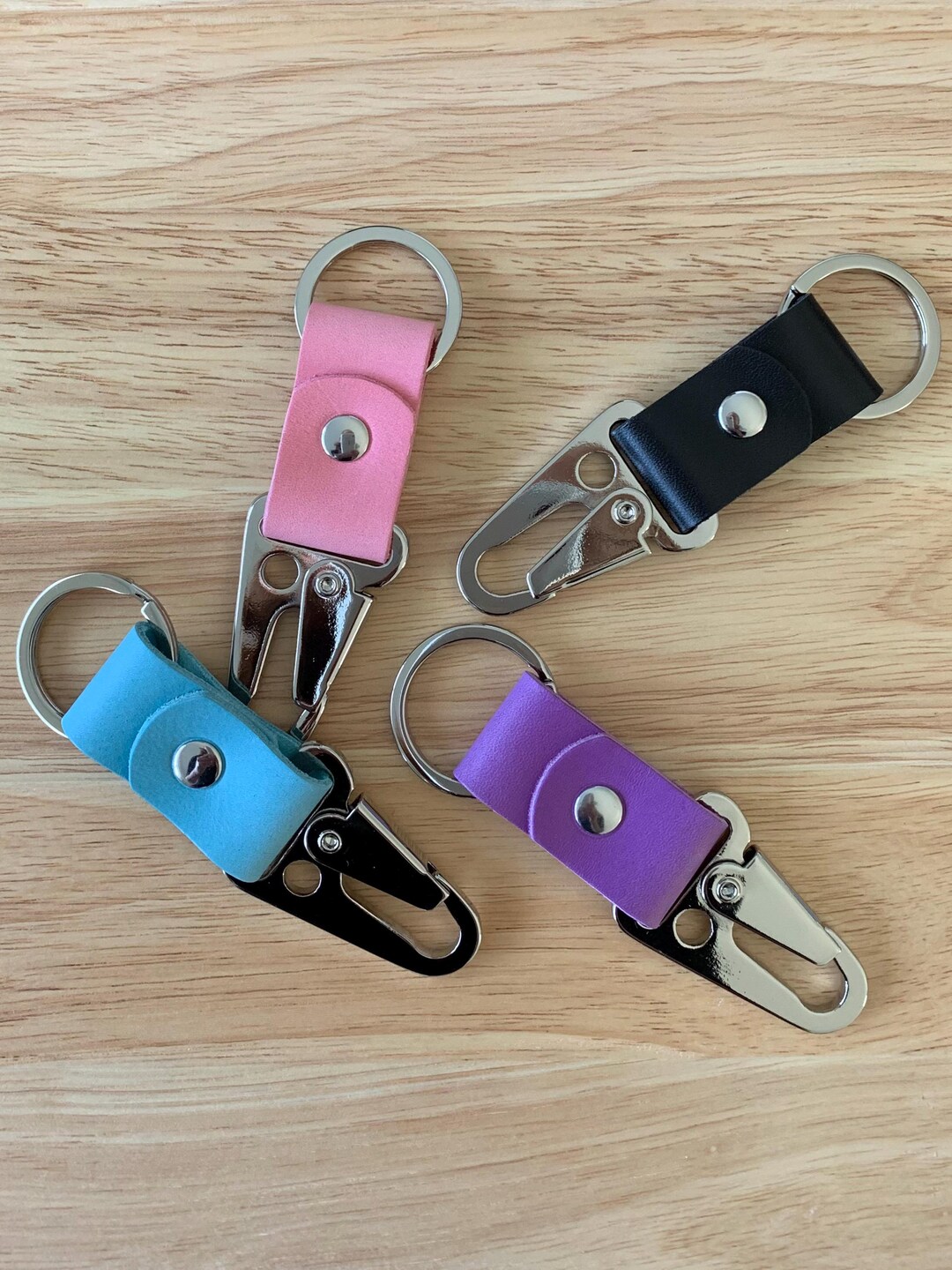 Tactical Keychain Leather EDC Lever Clip Carabiner Pink Italian Leather ...