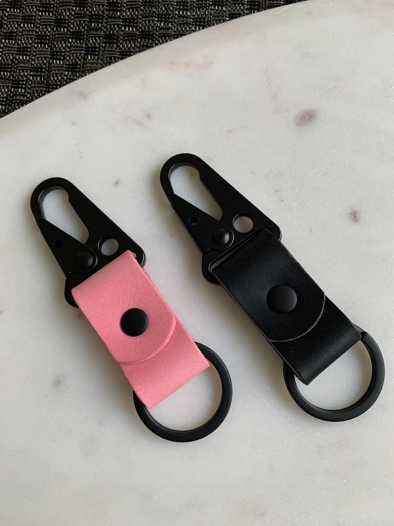 Pink Tactical Keychain Leather EDC Lever Clip Carabiner Key Fob ...