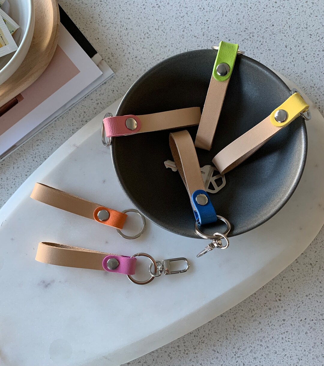 Custom Leather Keychain Handmade With Swivel Clasp Purse Clip Colorful ...