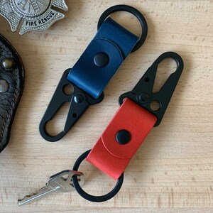 Red Tactical EDC Leather Keychain Carabiner Navy Blue Genuine Leather ...