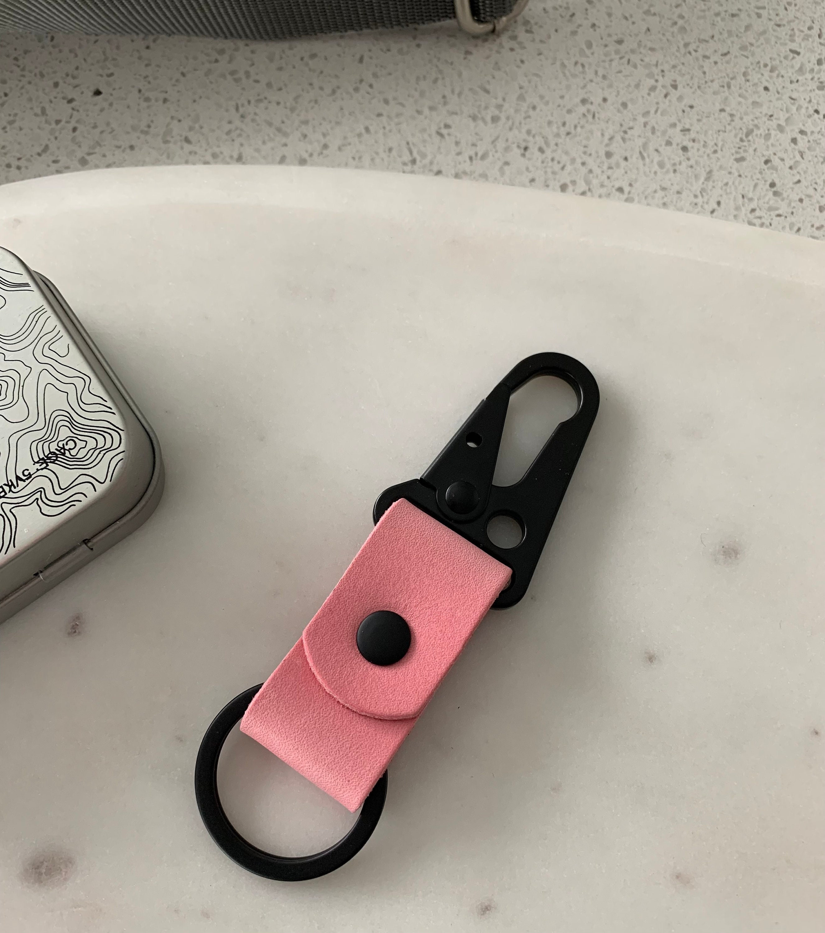 Pink Tactical Keychain Leather EDC Lever Clip Carabiner Key Fob ...