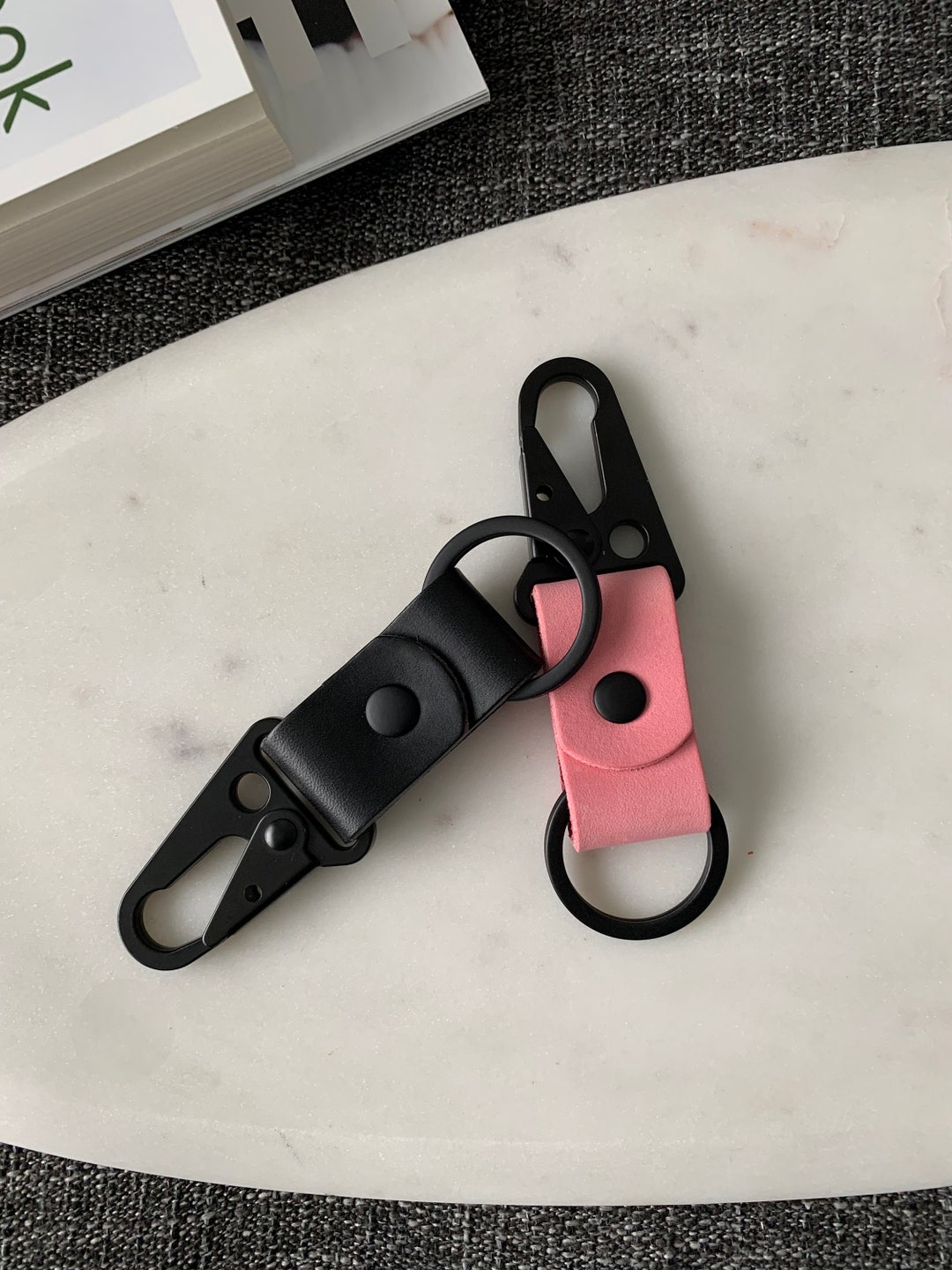 Pink Tactical Keychain Leather EDC Lever Clip Carabiner Key Fob ...