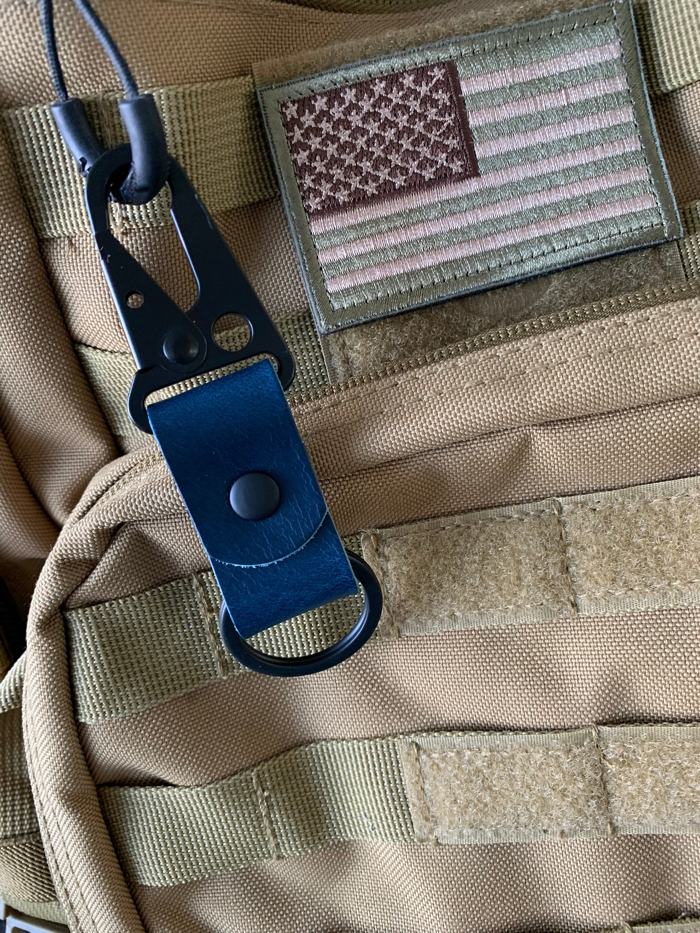 Red Tactical EDC Leather Keychain Carabiner Navy Blue Genuine Leather ...