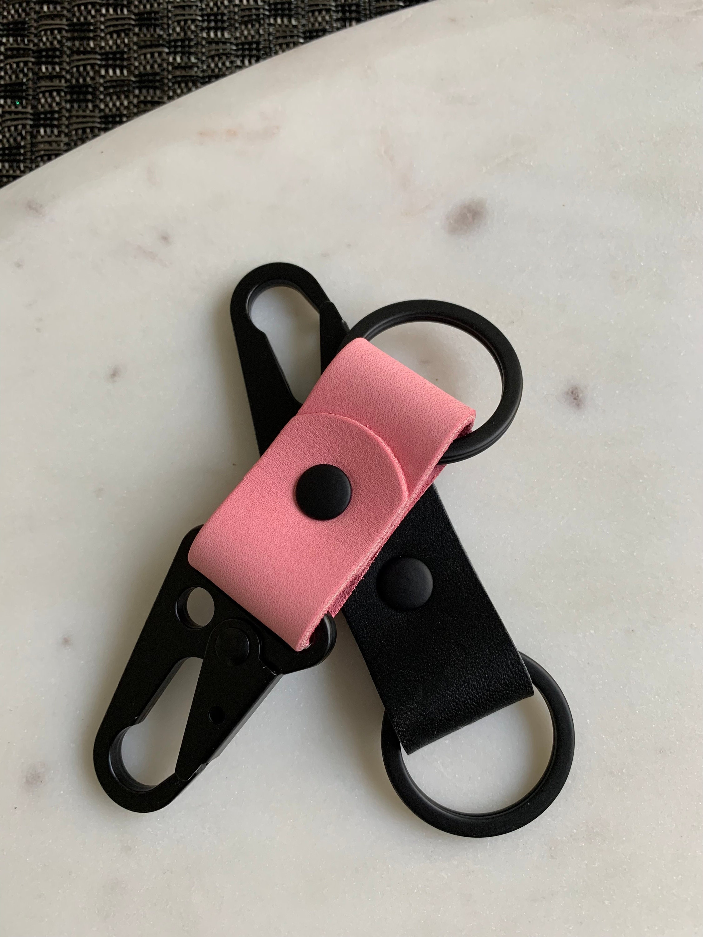 Pink Tactical Keychain Leather EDC Lever Clip Carabiner Key Fob ...