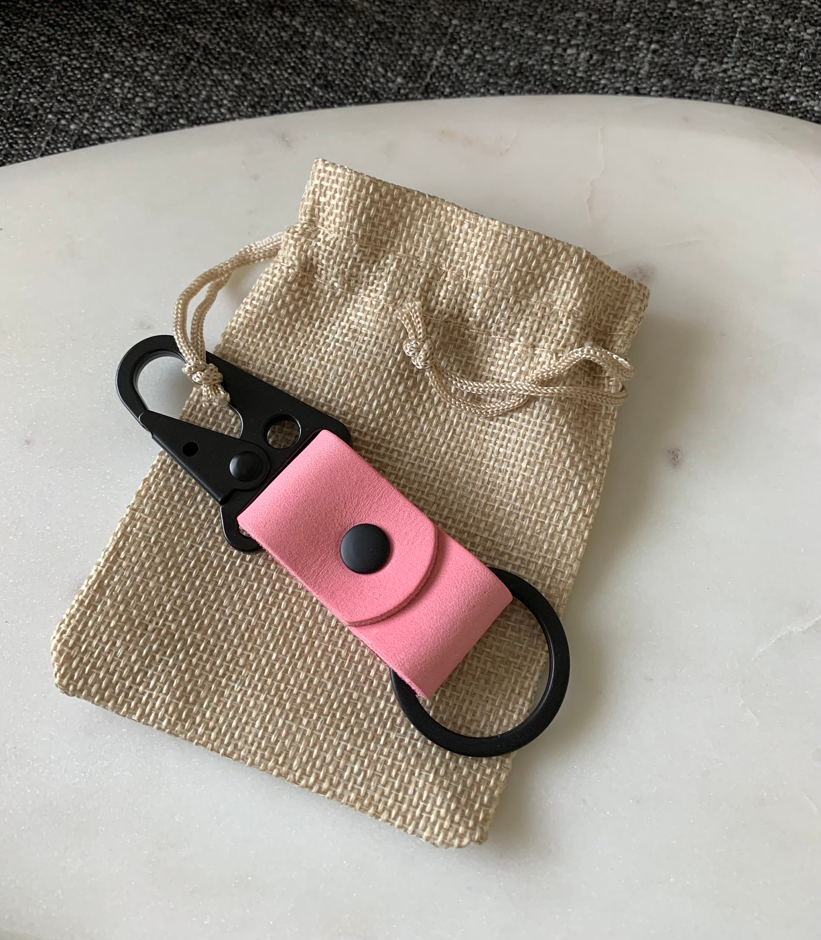 Pink Tactical Keychain Leather EDC Lever Clip Carabiner Key Fob ...