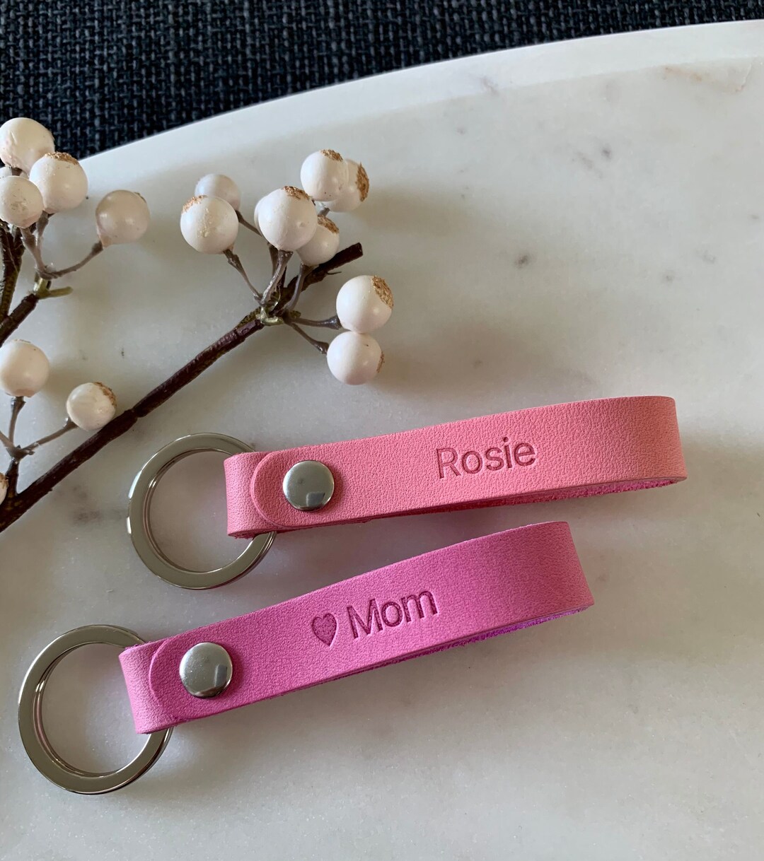 Pink Keychain Leather Personalized Handmade Italian Leather Key Fob ...