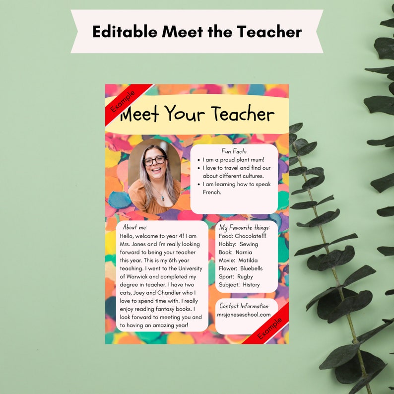 Meet the Teacher Editable Template Printable I Back to School Teacher ...