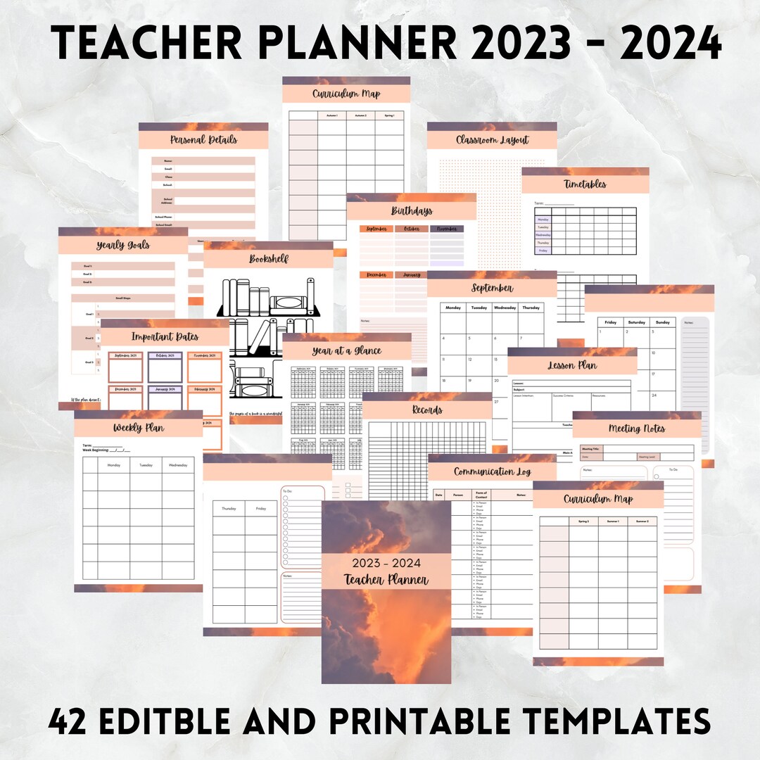 Cloud Teacher Planner Digital | 2023-2024 Teacher Planner| Teacher ...