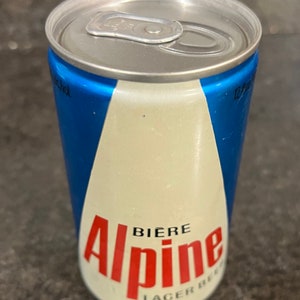 Old Vintage Alpine Biere Lager Beer Alum. Can, Moosehead Brewery CANADA ...