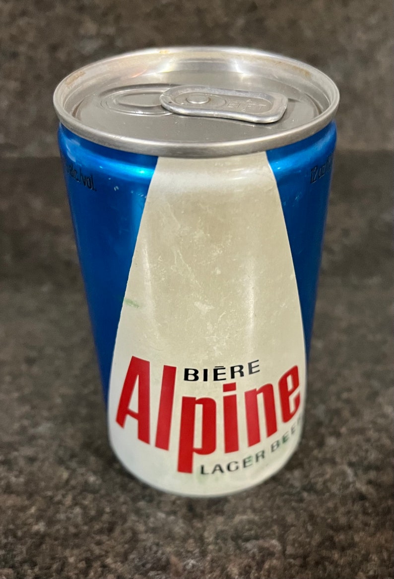 Old Vintage Alpine Biere Lager Beer Alum. Can, Moosehead Brewery CANADA ...