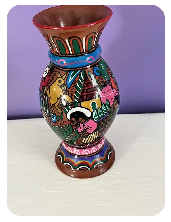 Vintage Mexican Folk Art Pottery Storyteller Vase Hand - Etsy