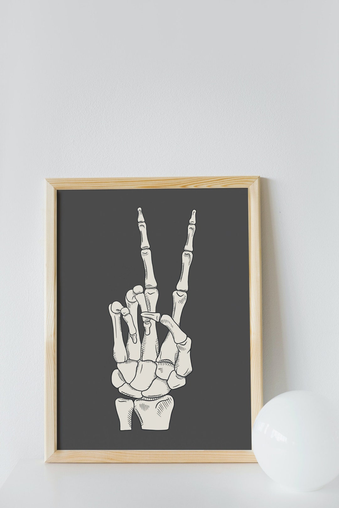 Spooky Skeleton Hand Peace Sign Digital Print - Halloween Wall Art ...