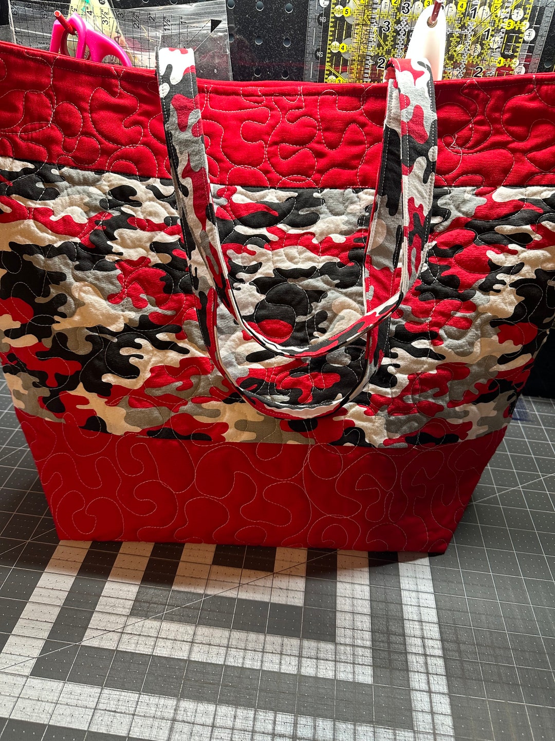 Large Red Camo Quilted Tote/bag//purse Handmade - Etsy