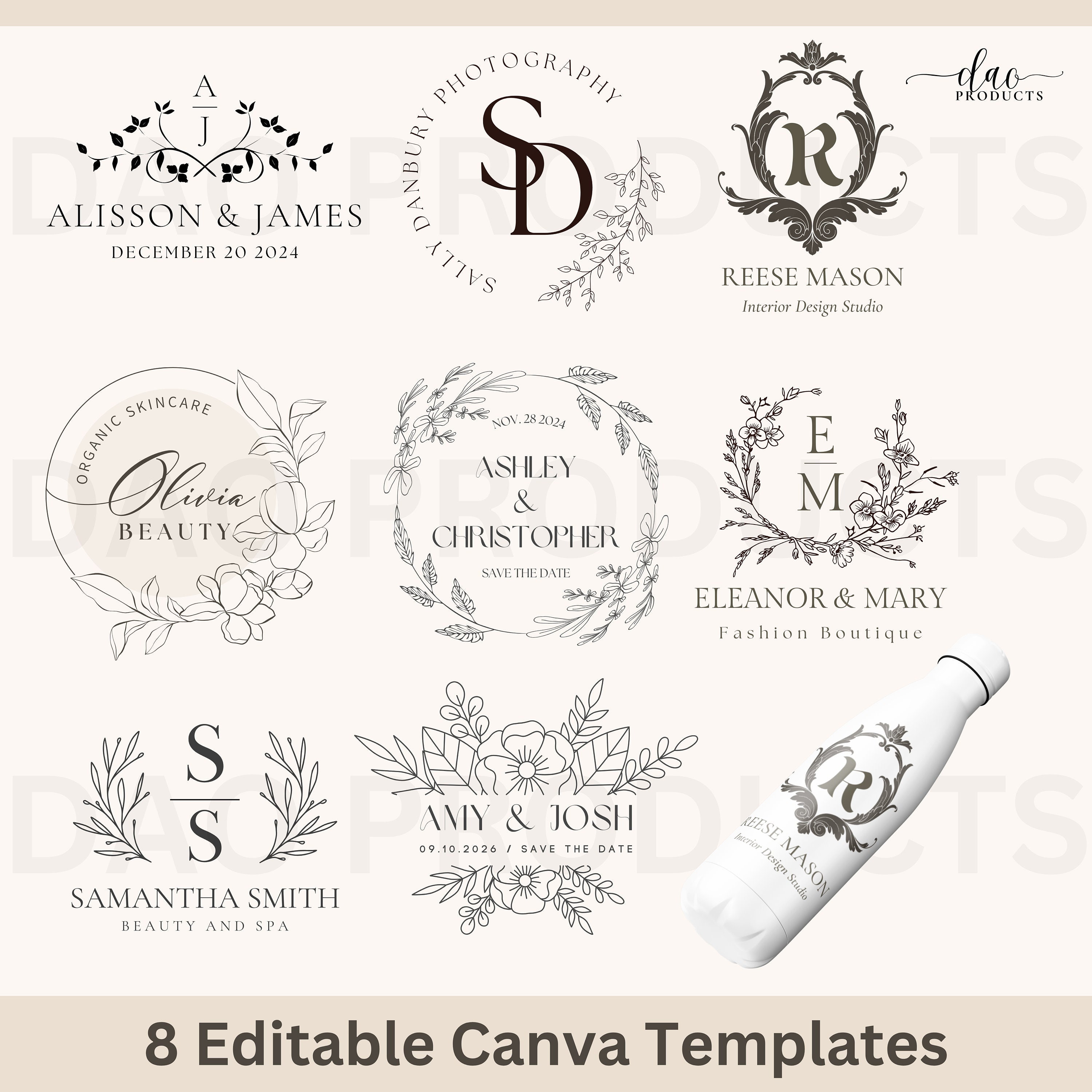 Floral Family Monogram Bundle: Editable Canva Templates (digital ...