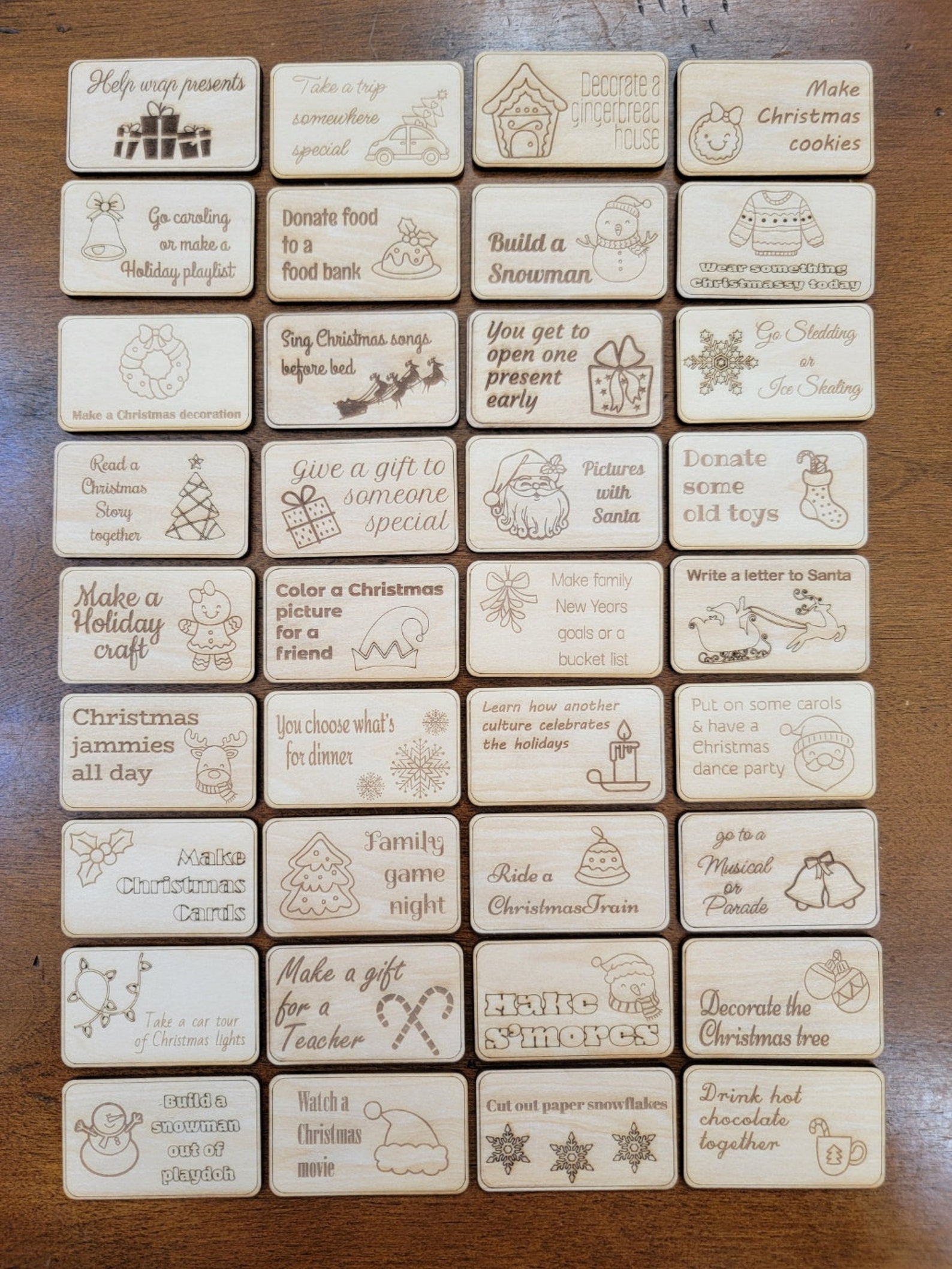 36 Christmas Advent Tokens, Kids Christmas Activities, Reusable Advent ...
