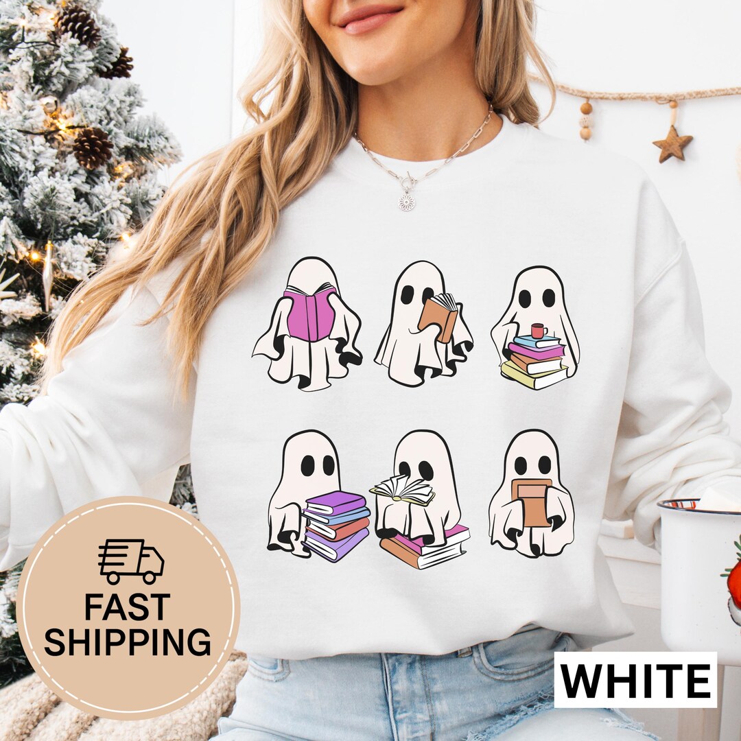Ghost Reading Books Sweatshirt,bookish Halloween,halloween Teacher Gift ...