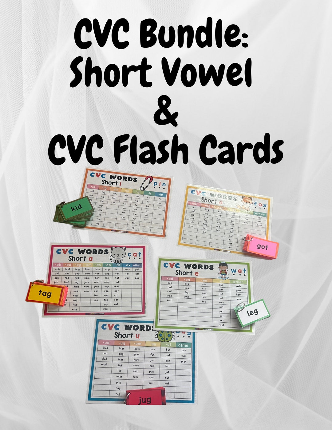 Short Vowel CVC Bundle: Word Charts and Flash Cards - Etsy