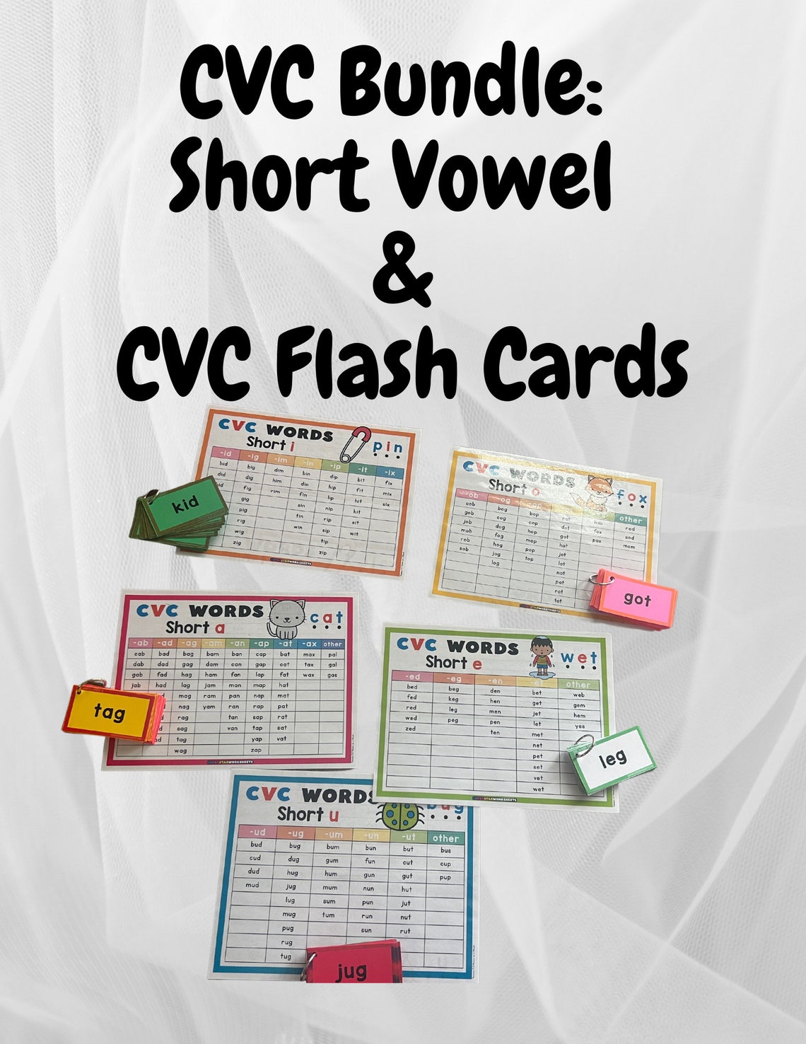 Short Vowel CVC Bundle: Word Charts and Flash Cards - Etsy