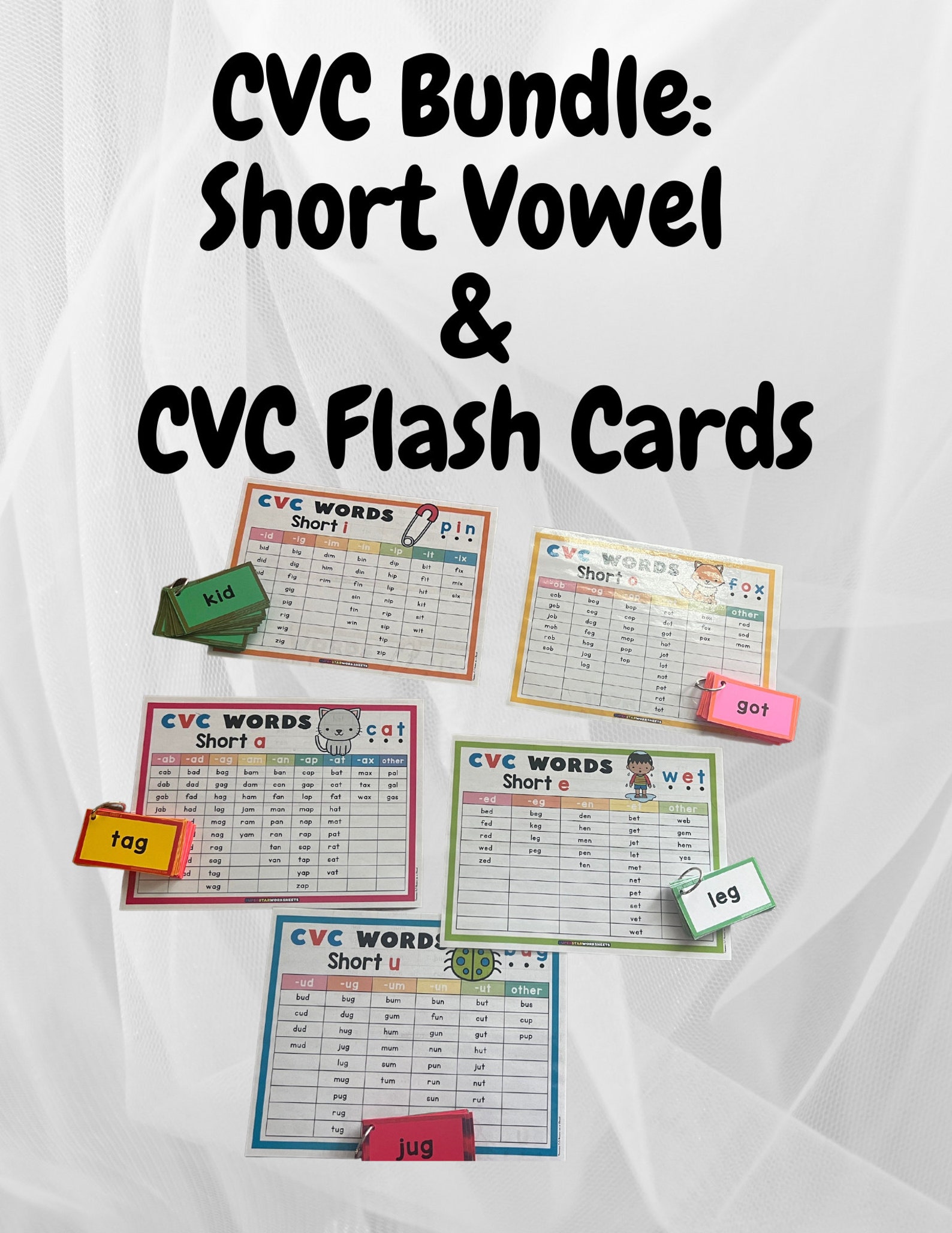 Short Vowel CVC Bundle: Word Charts and Flash Cards - Etsy