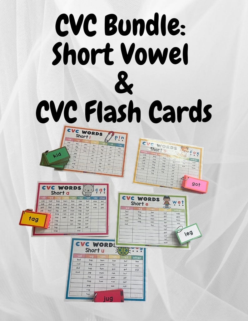 Short Vowel CVC Bundle: Word Charts and Flash Cards - Etsy