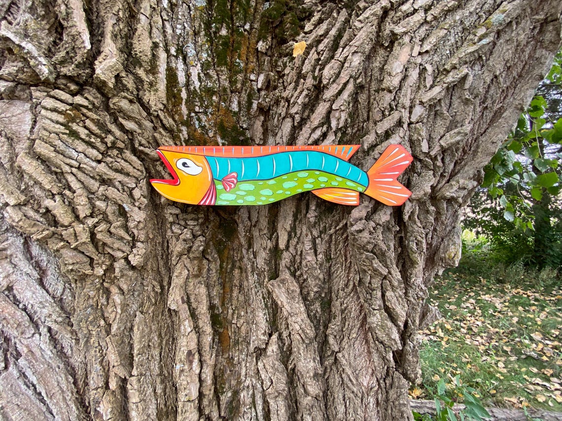 Whimsical Hand-painted Wooden Fish Wall Art: Funky Colorful Decor - Etsy