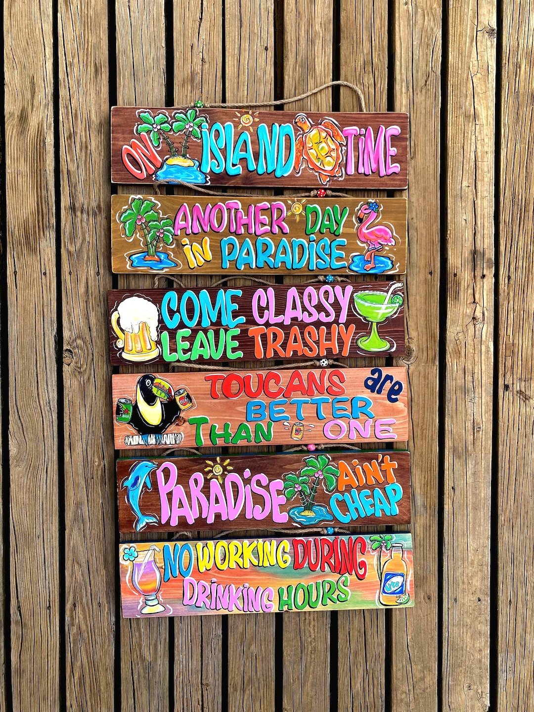 Vibrant Colorful Patio Signs, Original Painting on Solid Wood Plank ...