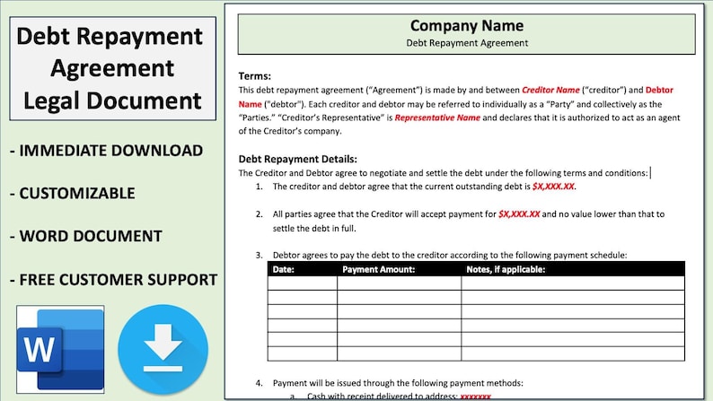 Debt Repayment Agreement | Debt Settlement Contract | Cheap Legal ...