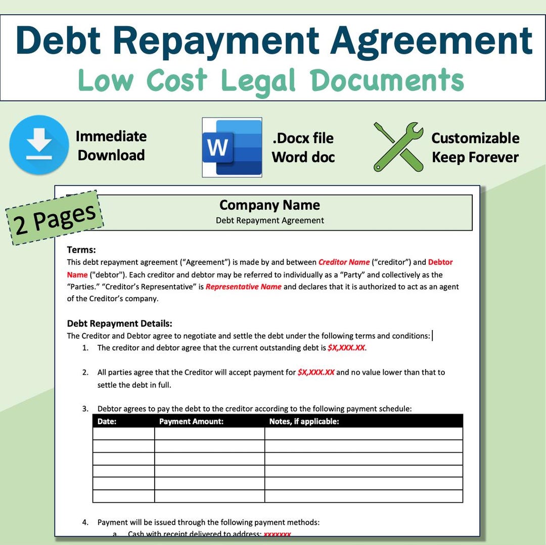 Debt Repayment Agreement | Debt Settlement Contract | Cheap Legal ...
