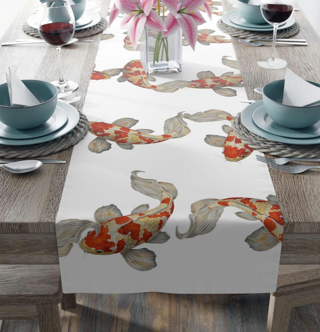 Koi Fish Pattern Table Runner, Watercolor Carp Dining Runner, Fishing ...