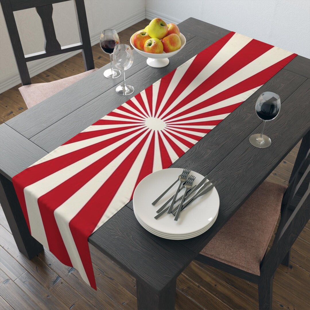 Sunburst Stripe Table Runner, Retro Red Cream Radiant Pattern, Circus ...